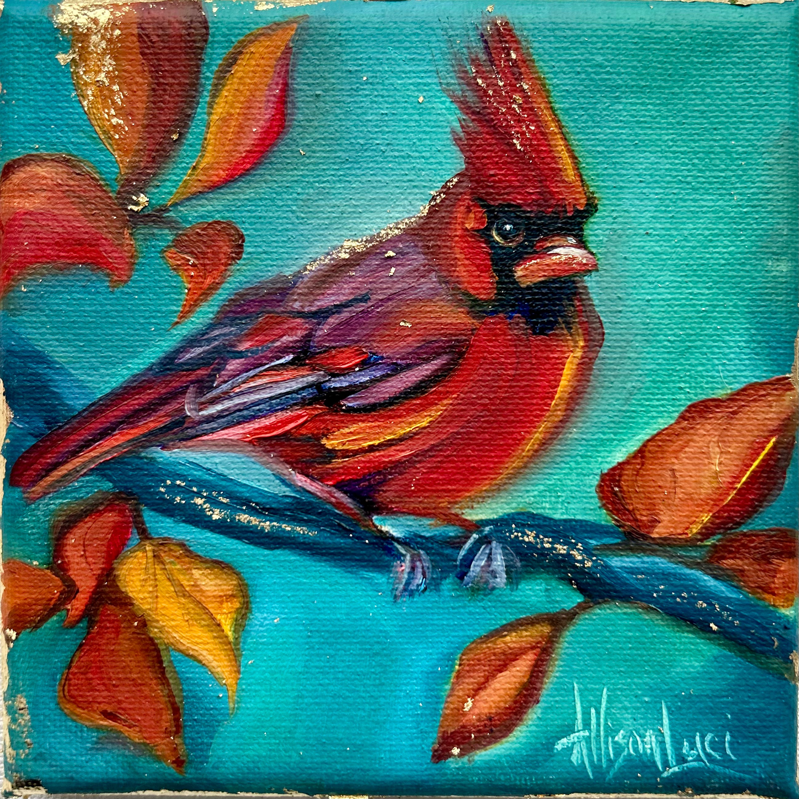Red Cardinal Original Oil Painting 5”x5” – Allie for the Soul